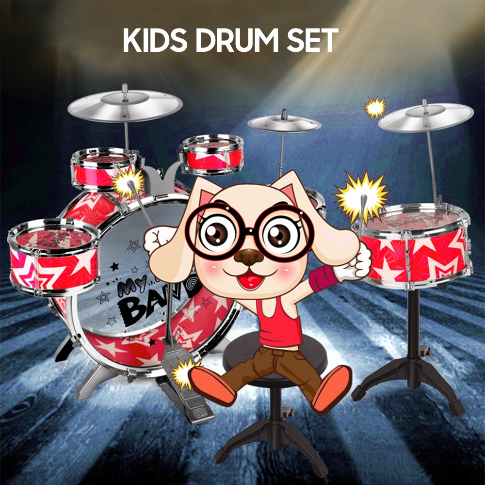 6-Piece Kids Drum Set Drum Kit Jazz Drum Set with Folding Step Stool ...