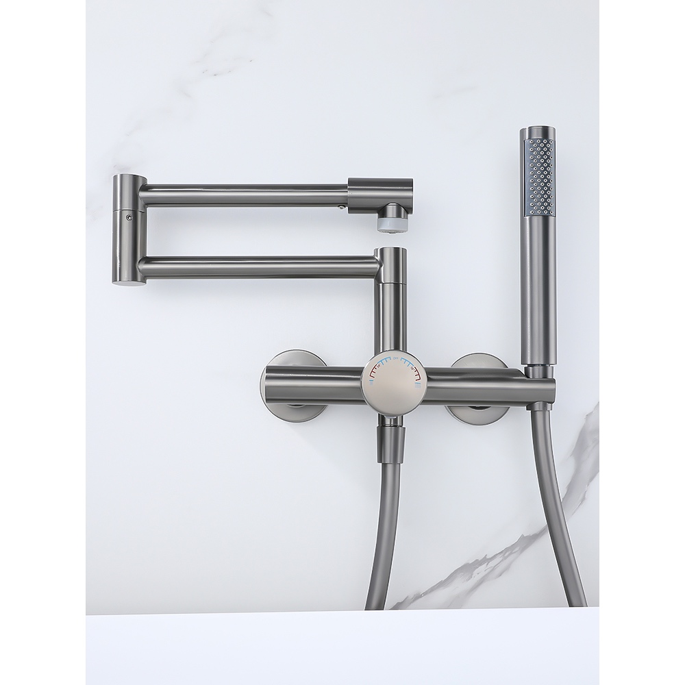 Foldable and elongated bathtub dedicated faucet for hot and cold ...