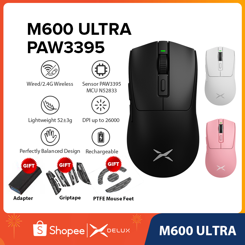 Delux M600 ULTRA PAW3395 Gaming Mouse DPI MAX 26000 Wired 2.4G Wireless ...