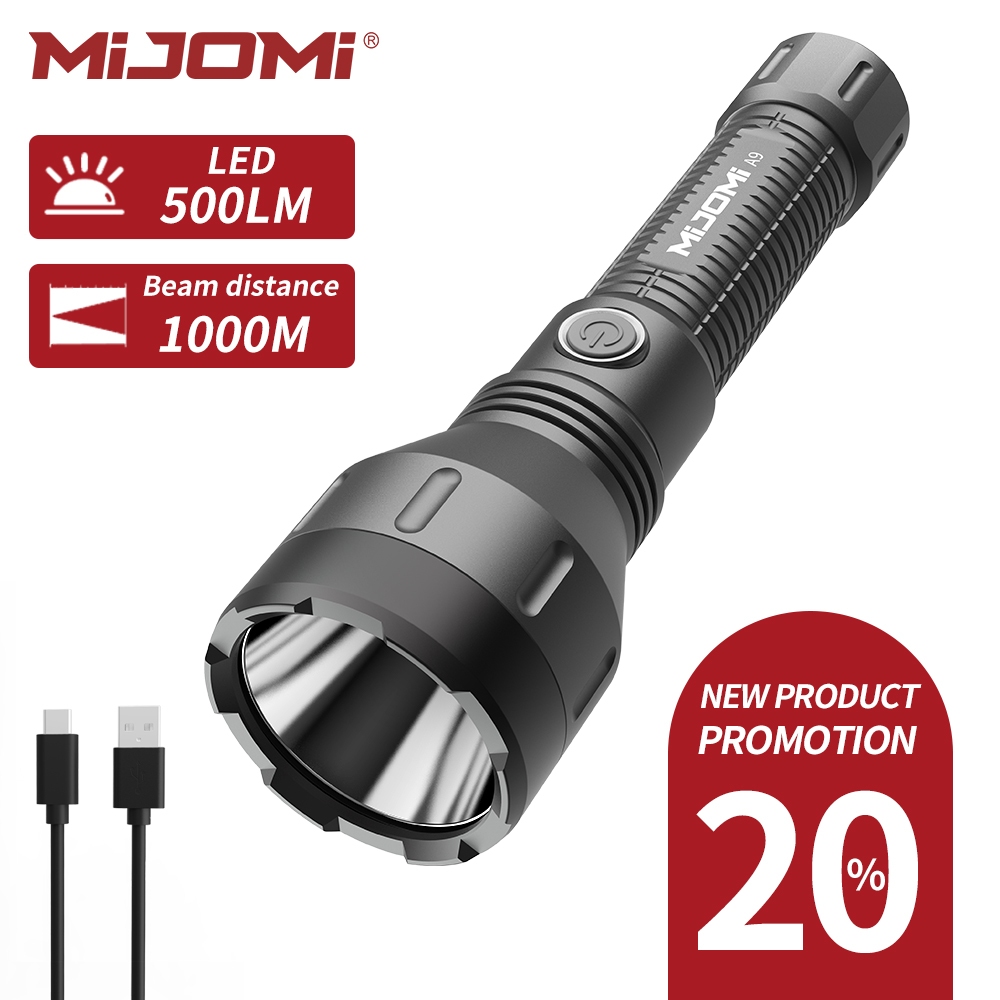 Mijomi Industry Flashlight A9 Far Beam Distance 1000m 21700 Type-C ...