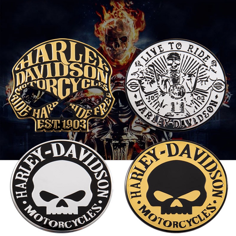 3D Metal Aluminum Sheet Skull Skeleton Sticker For Harley Davidson ...