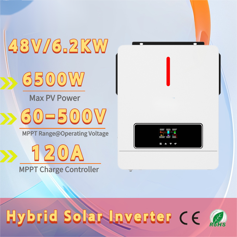 On/Off Grid 6.2KW Solar Inverter Hybrid Inverter 6200w 48v with 120amp mppt Charge Controller ...