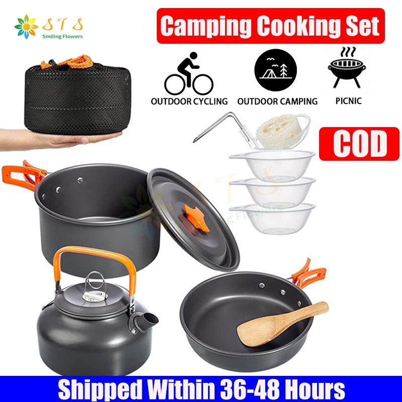 COD 10pcs Camping Cookware Kit Camping Cooking Set Hiking Picnic Pot ...