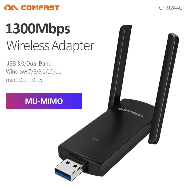 Comfast 1300Mbps WiFi Adapter 2.4&5G USB WiFi Dongle MU-MIMO Ethernet ...