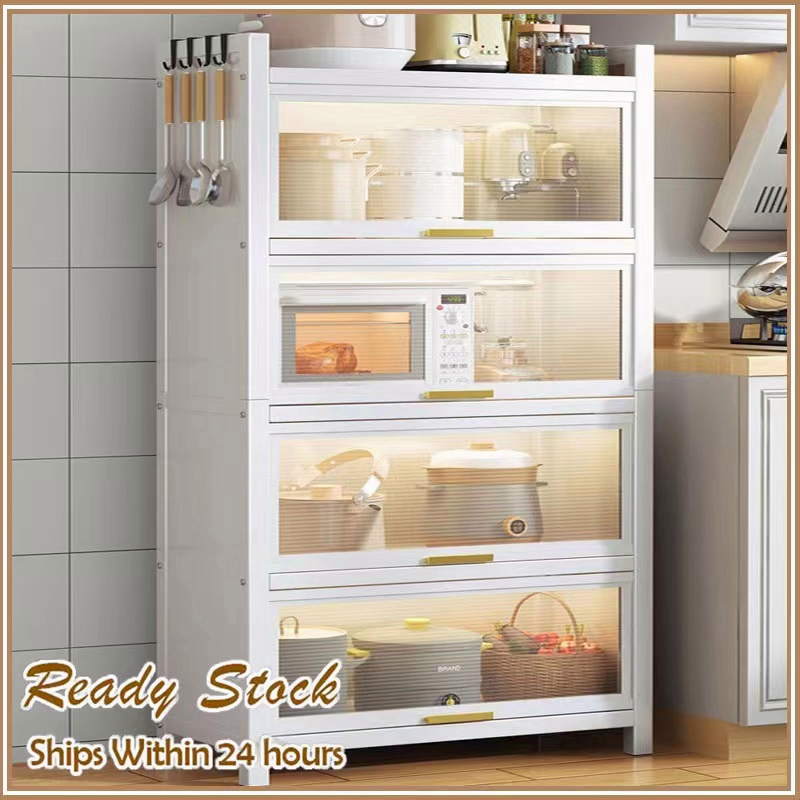 LOWEST PRICE 3/4/5 Layers Kitchen Rack Dustproof Storage Cabinet Carbon ...