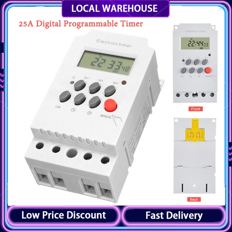 [Fast delivery] AC 220V 25A Digital Programmable Timer Din Rail Electronic Timer Time Switch ...