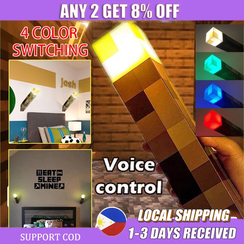 Minecraft Toy Torch Lamp 4 Colors Night Light My World Brownstone LED ...