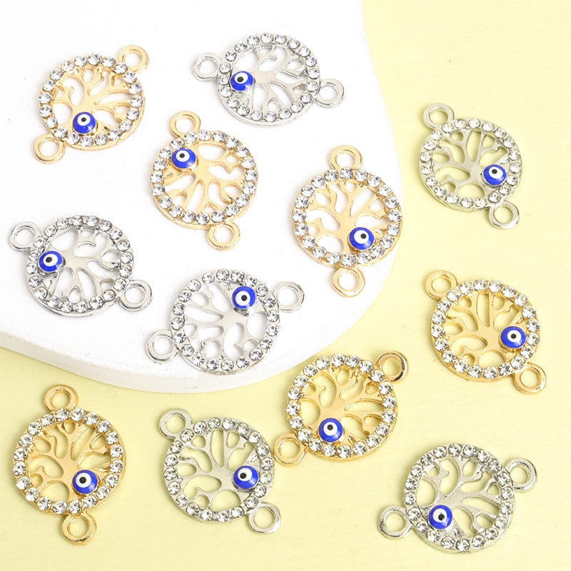 10pcs Enamel Drip Oil Blue Evil Eye&Tree Of Life Design Hollow Round ...