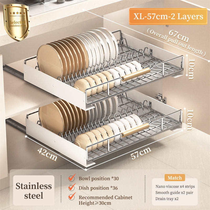 KEVE No Punch Stainless Dish Rack with Drainer Pull Out Dish Rack for ...