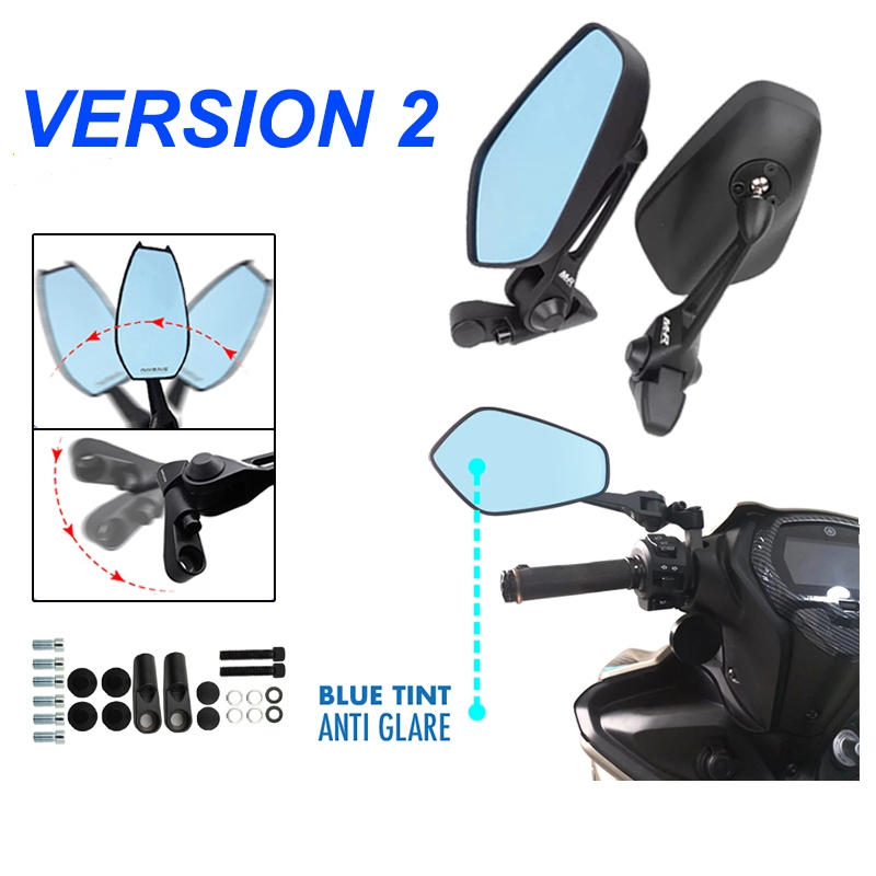 V2 Motorcycle Side Mirror Anti-glare Adjustable Blue Lens Made IN ...