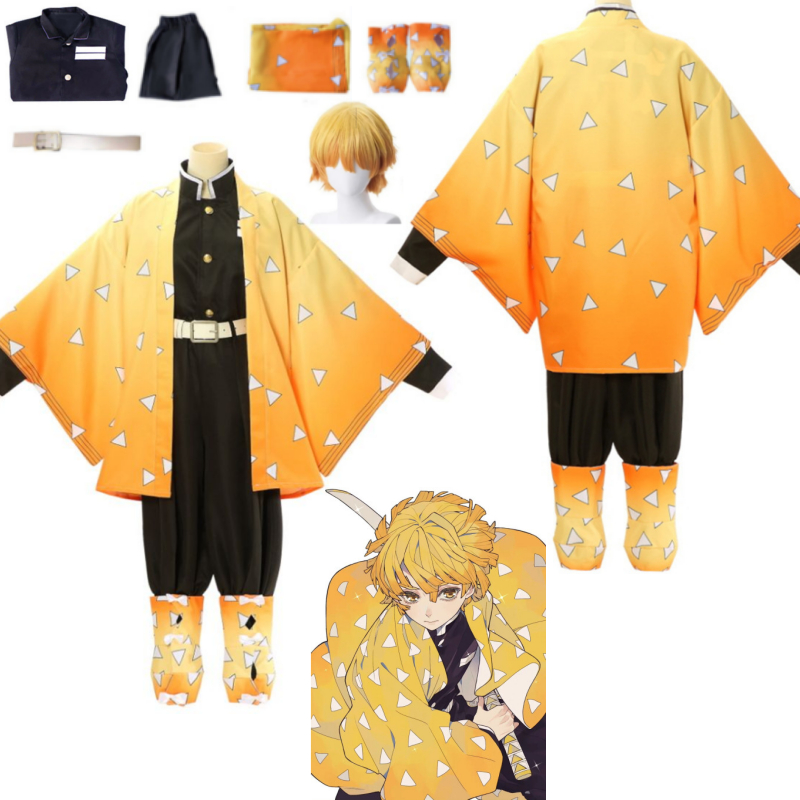 Anime Devil Hunter Agatsuma Zenitsu Cosplay Costume Kimono Uniform ...