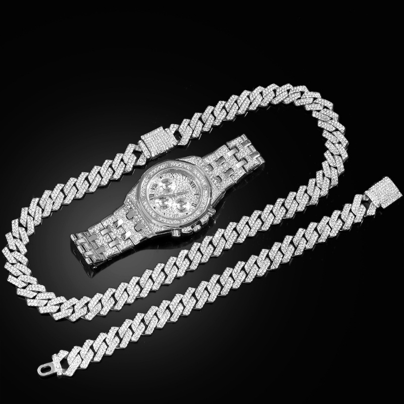 Men's Watch 14MM Necklace Chain Decoration Cuban Watch with Bracelet ...