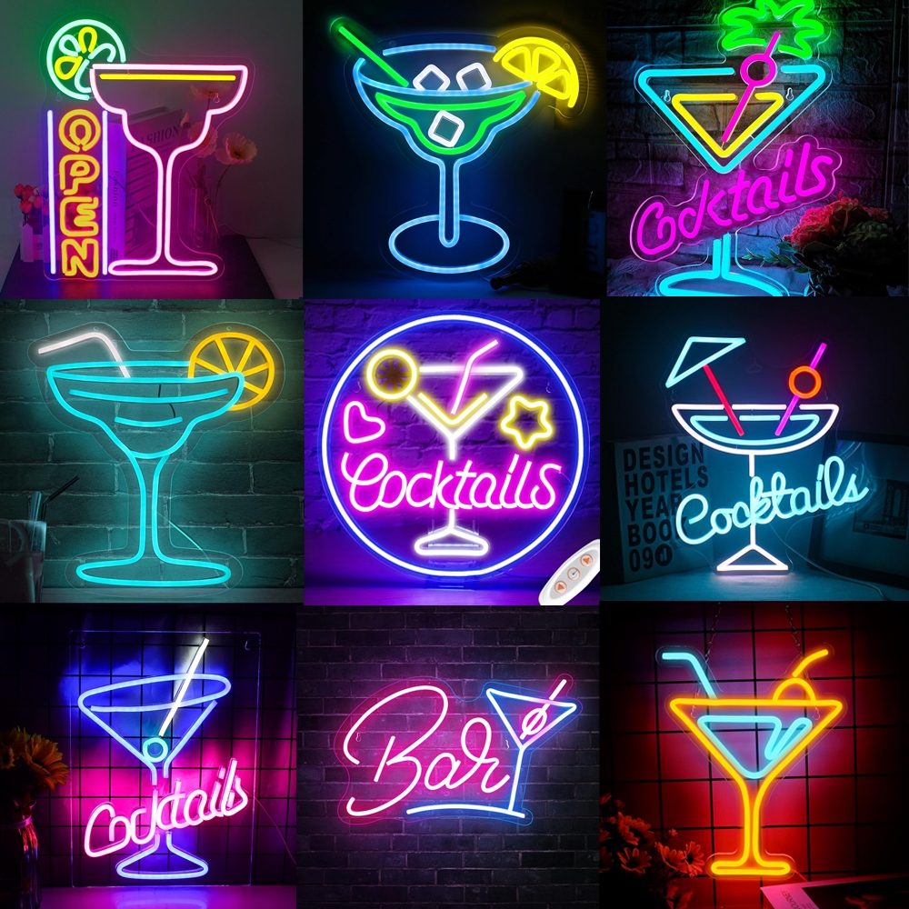 Cocktails Neon Sign Cocktail OPen Bar Sign Art Wall Lights for Bar ...