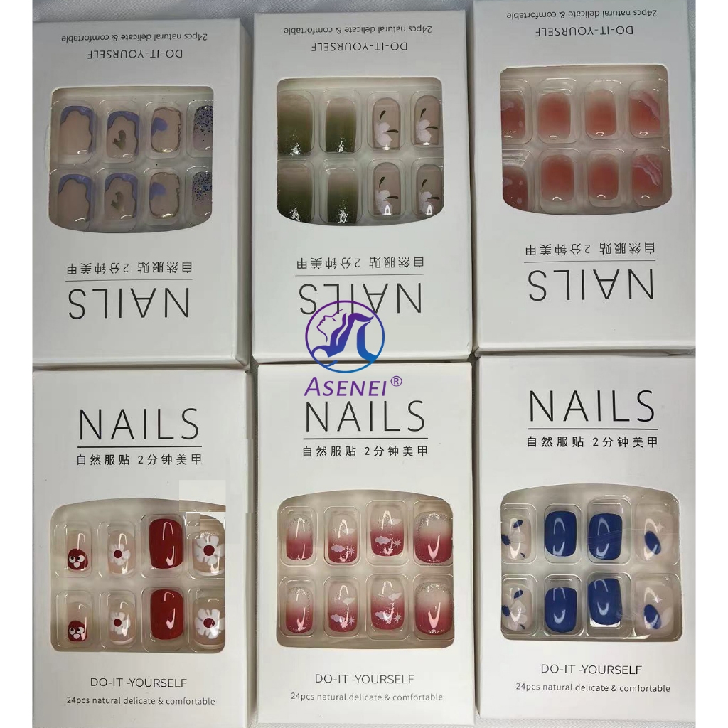 24Pcs/box nail tips with glue and box DIY Fake Nails French Finger Nail ...
