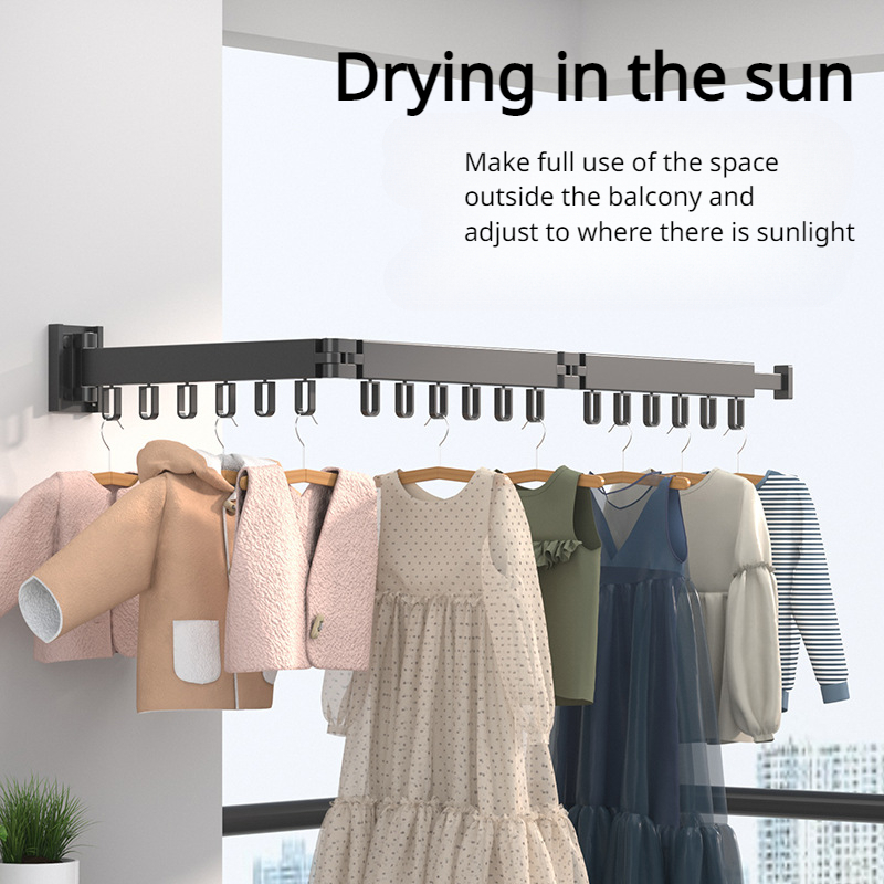 Balcony wall-mounted folding clothes drying rack indoor invisible ...