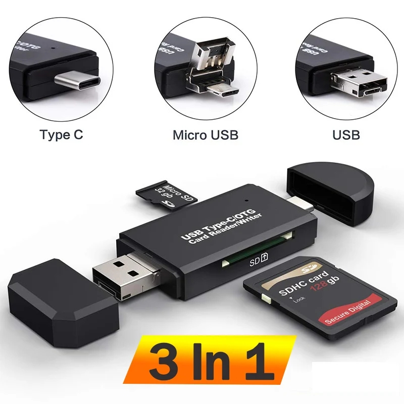 3 in 1 SD card reader device with USB 2.0 TF/Mico SD smart OTG Adapter ...