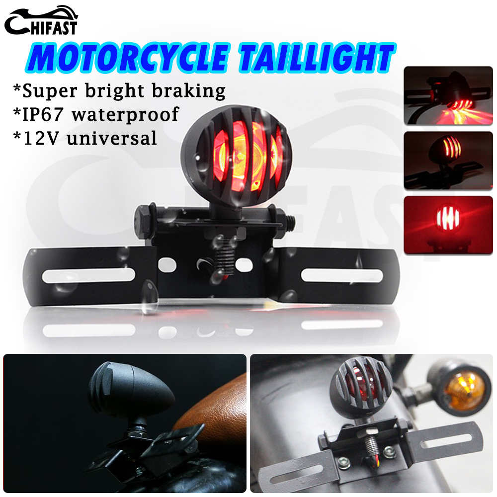 HIFAST Motorcycle Grille Tail Light Universal 12V 10W Black Motorcycle ...