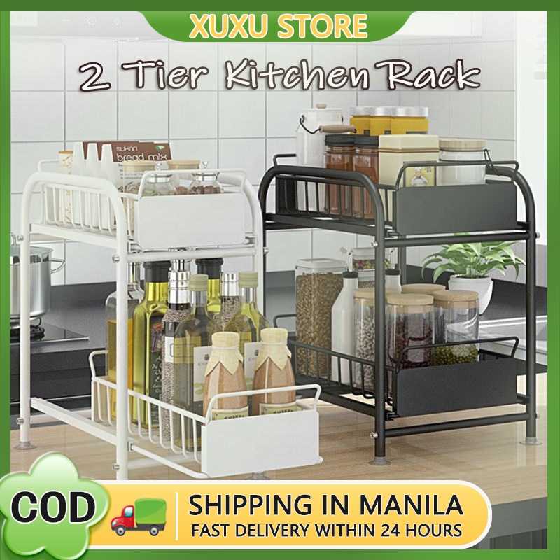 Organizer Storage Cabinet With Sliding Drawer 2 Tier Kitchen Rack Under ...