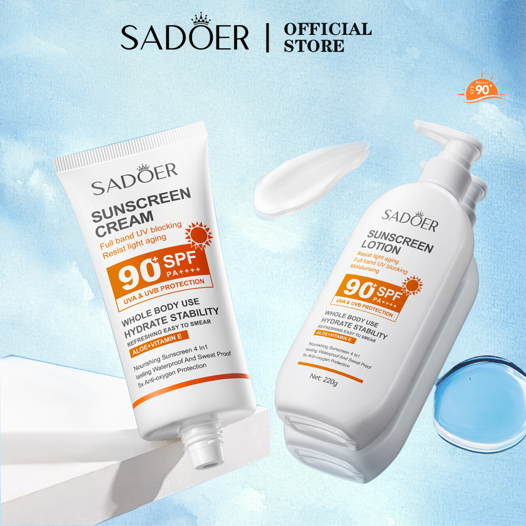 SADOER Facial Sunscreen Cream SPF 90 PA+ Whitening Facial Sunscreen Moisturizing Sunblock 220g ...