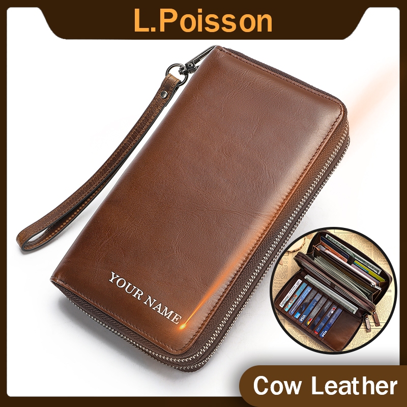 Top Grain Genuine Leather Men Long Wallet Double Zip Around Clutch ...