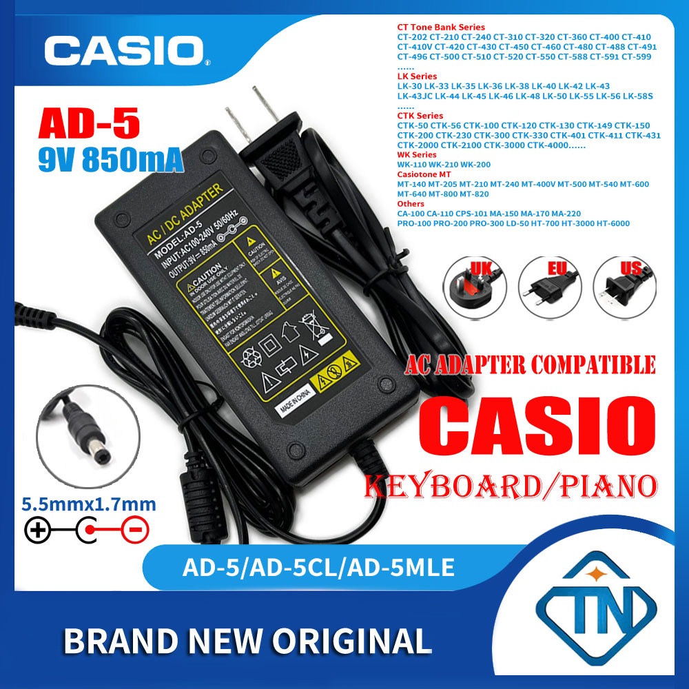 9V 850mA AC/DC Adapter AD-5 ADR-8 for Casio CTK-501 CTK-510 CTK-511 CTK ...
