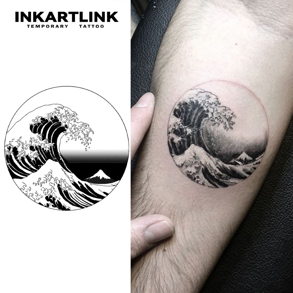 Inkartlink Ukiyo-e Ocean Wave temporary tattoo stickers, waterproof ...
