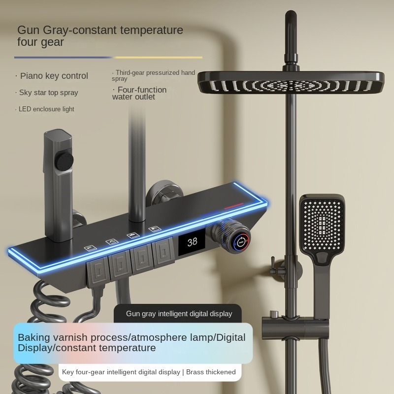 Thermostat shower atmosphere light digital temperature display hot and cold shower set ...