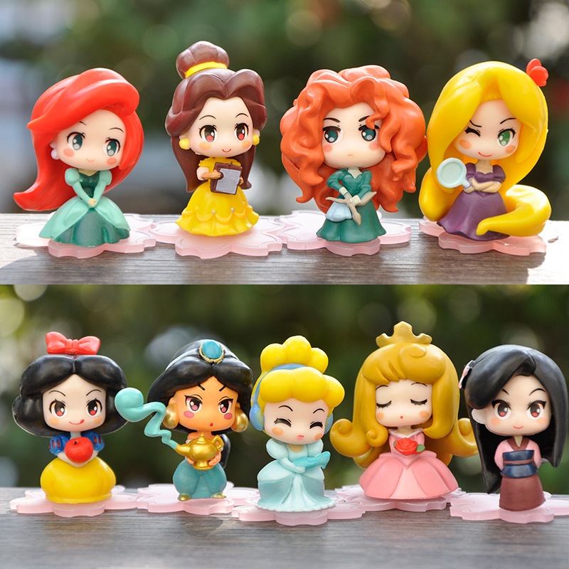 9pcs/kit Jasmine Mulan Merida Rapunzel Doorable Action Figures Belle ...