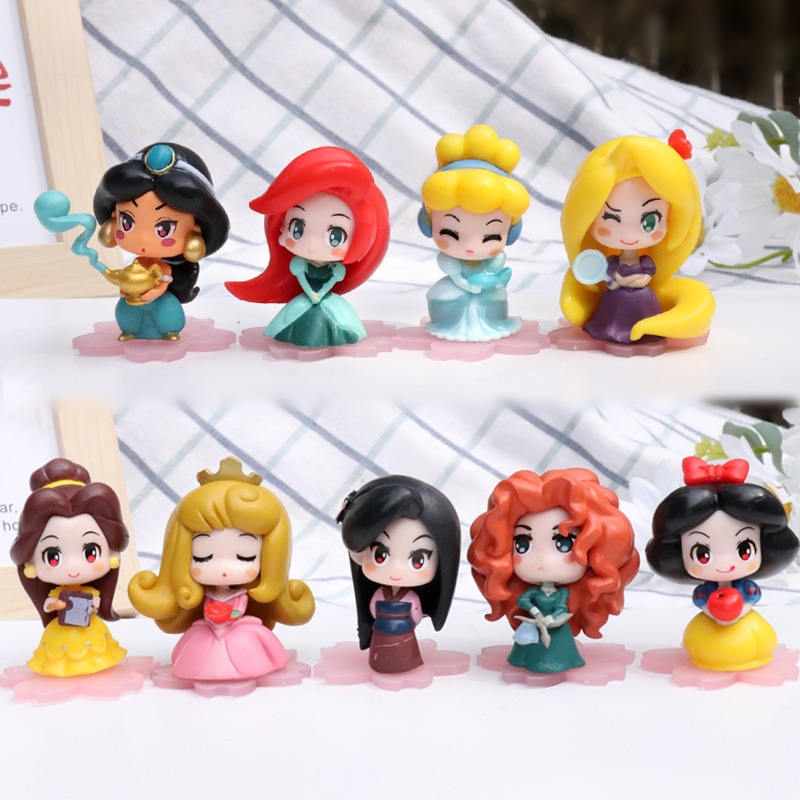 9pcs Jasmine Mulan Merida Rapunzel Doorable Figures Belle Ariel Dolls ...