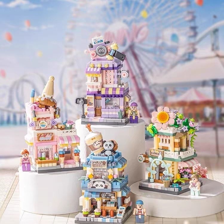 Loz 8813-8816 Mini Street View Coffee Shop Flowers Ice Cream Photo ...