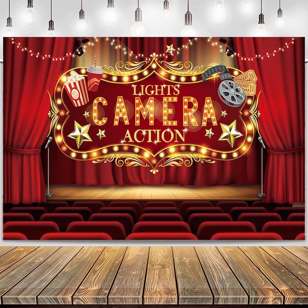 Lights Camera Action Photography Backdrop 7x5ft Movie Party Night Banner Backdrops Lights Camera ...