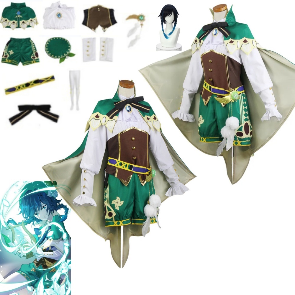 Genshin Impact Venti Cosplay Costume Uniform Wig Anime Chinese Style ...