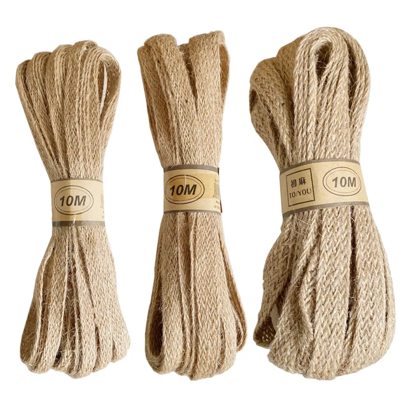 10m/roll Braided Flat Burlap Jute Rope,Natural Jute Burlap,for Twine ...