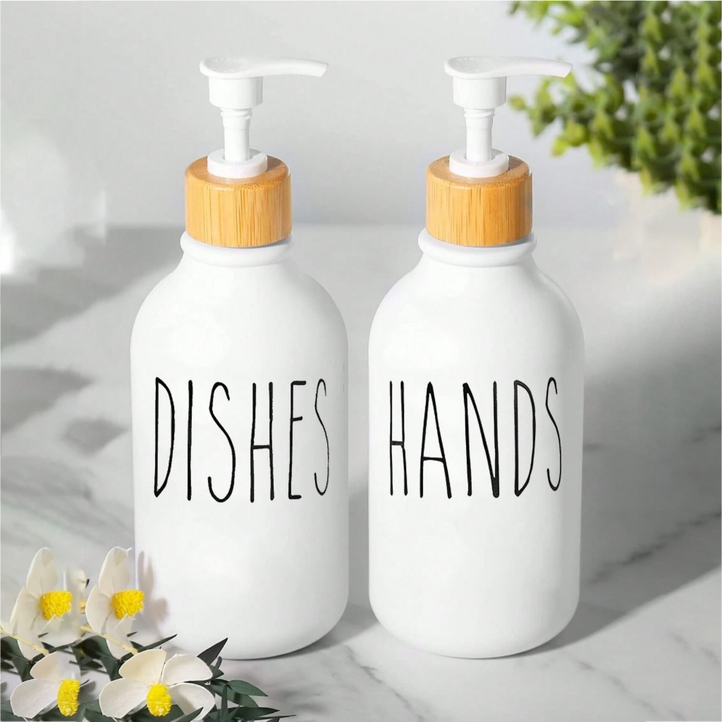 500ml Refillable Dish Soap Dispenser Bottle with Bamboo Pump Kitchen ...
