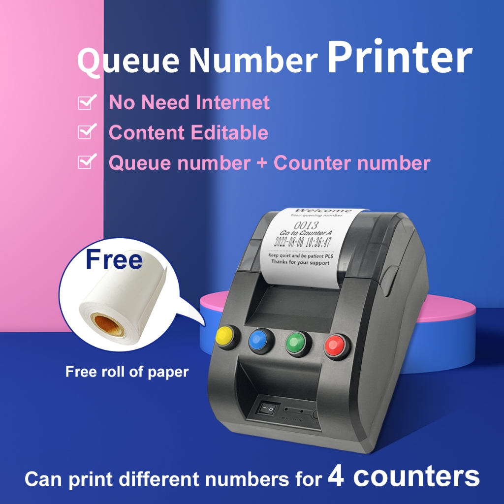 Queue Number Printer for Ticket Prints 4 Department Numbers Plug-and ...