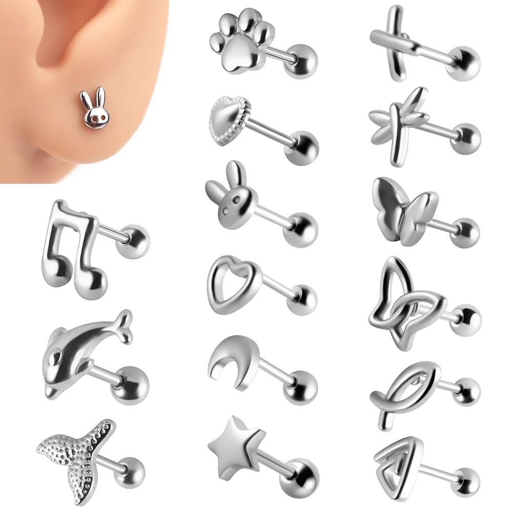 1 PC Stainless Steel Cute Footprints Cartilage Earrings Heart Shape Ear ...