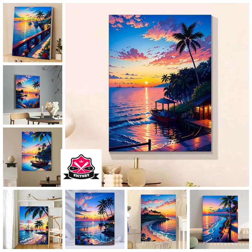 Beach Healing Sunset Digital Oil Painting diy Coloring Filling Hand ...