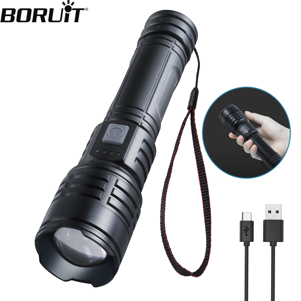 BORUIT Powerful LED Flashlight Type-C Charging Head Zoomable Waterproof ...