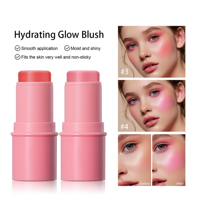 Women Hydrating Glow Blush Watercolour Long-lasting Moisture Waterproof 5 Colors Blush Sticks ...