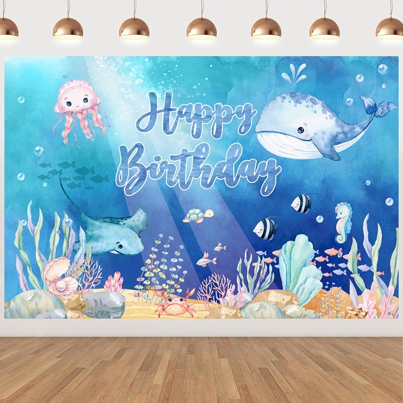 150*100cm Vinyl Under The Sea Party Background Happy Birthday ...