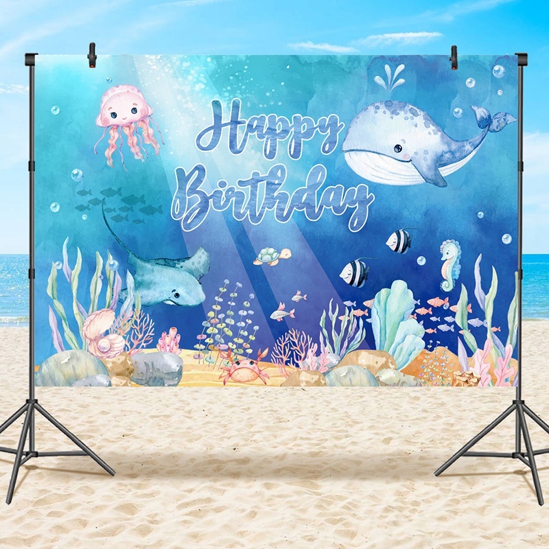 【Vinyl】150*100cm Ocean theme birthday background cloth Under The Sea ...