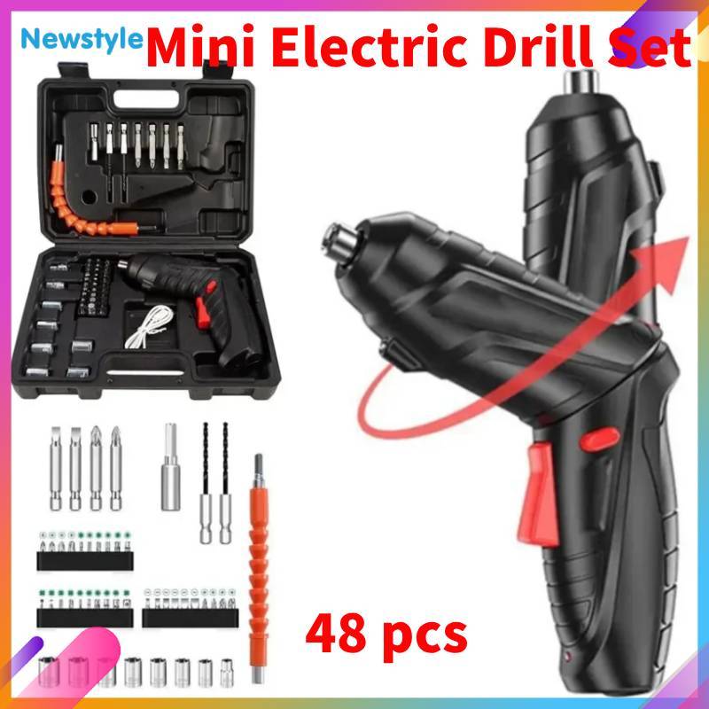 Cordless Screwdriver Mini Electric Drill Cordless set 48PCS integrated ...