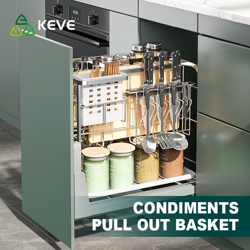 KEVE Pull Out Kitchen Cabinet Condiments Pull Out Rack Pull Out Basket ...
