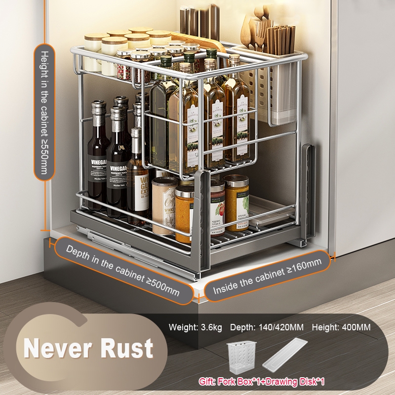 KEVE Pull Out Kitchen Cabinet Condiments Pull Out Rack Pull Out Basket ...