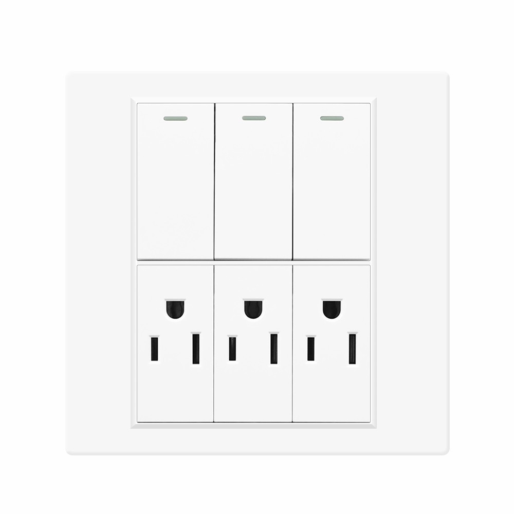 VISWE 3 gang switch 2 way switch socket with switch 3 pin socket ,118*72mm plastic panel ...