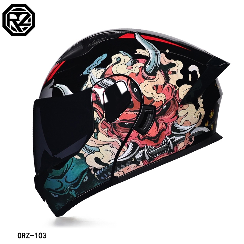 New ORZ motorcycle facelift helmet with dual mirror film head helmet ...