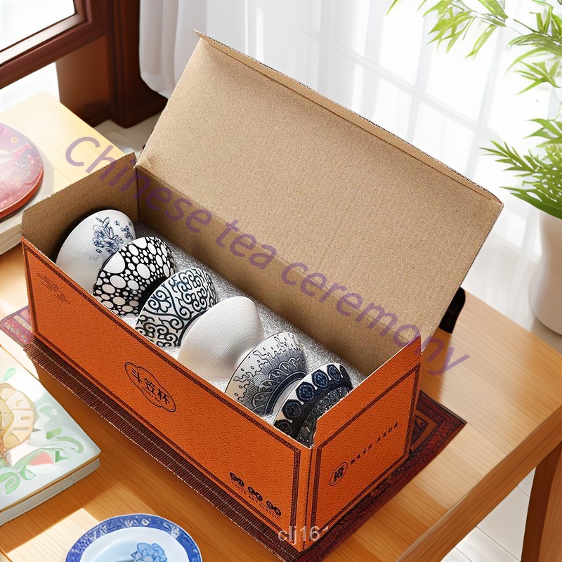 Teacup Blue White Porcelain Tea Bamboo Hat Ceramic Teacup 6pcs (Box ...