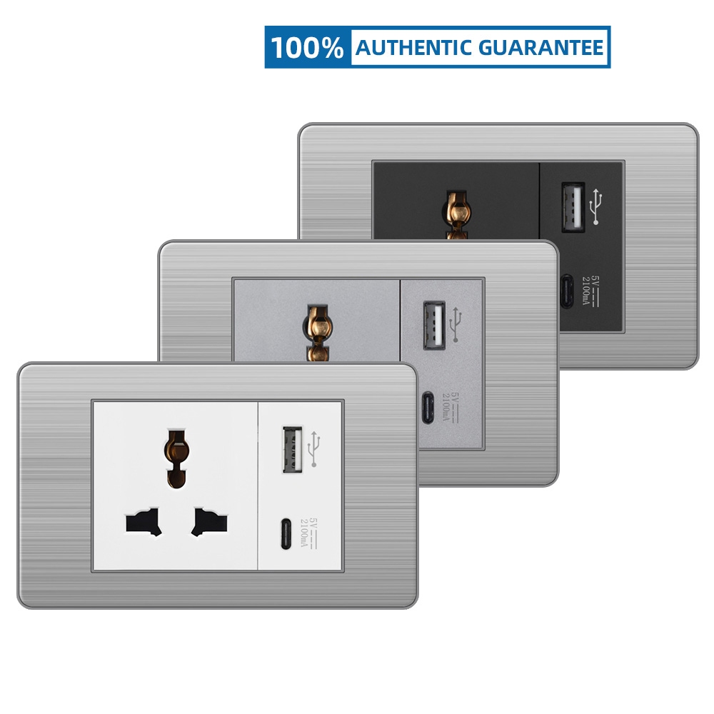 VISWE usb c socket wall socket universal socket 3 pin socket black socket white socket grey ...