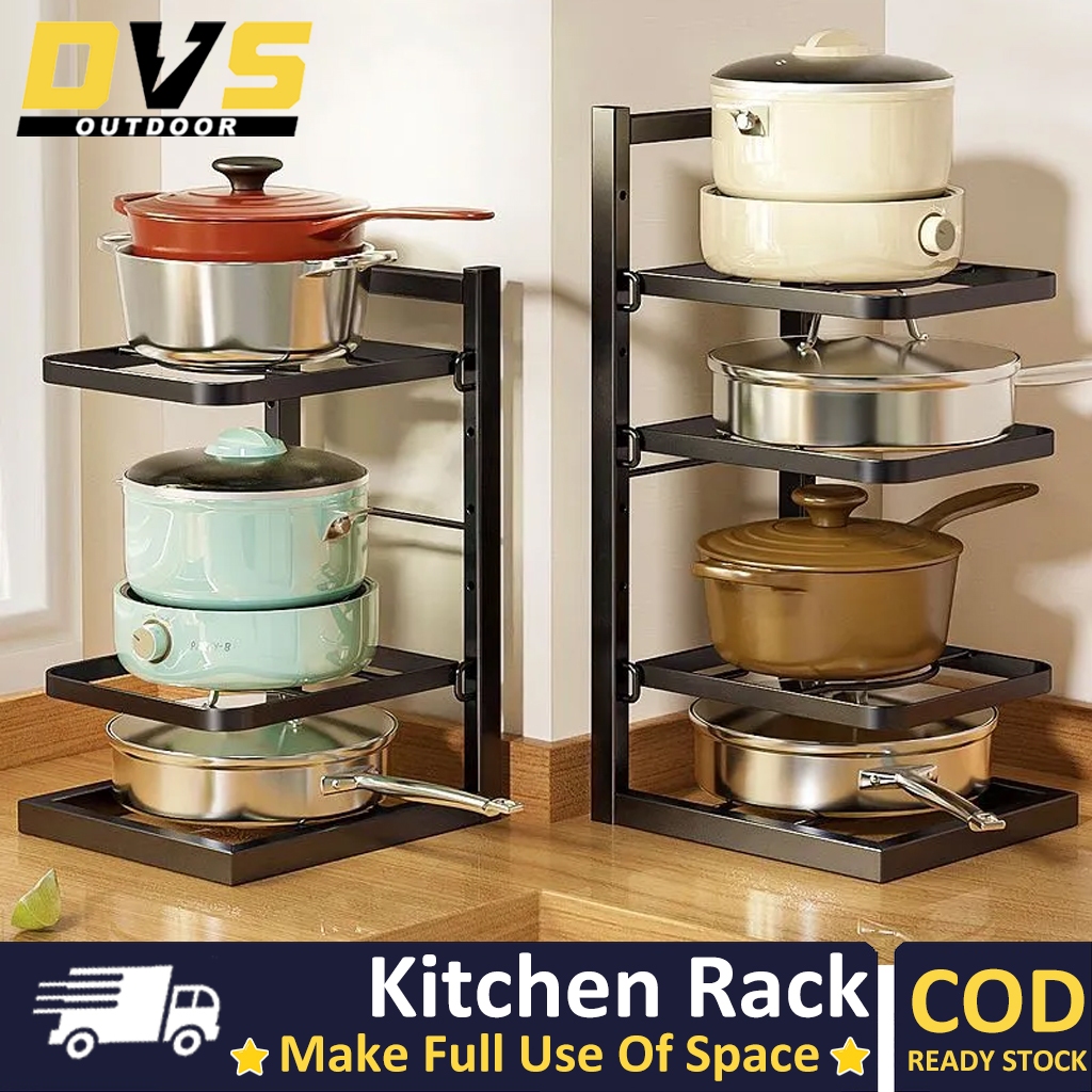 Pot Rack Kitchen Rack Kitchenware Storage Rack 2/3/4 Layers Adjustable ...