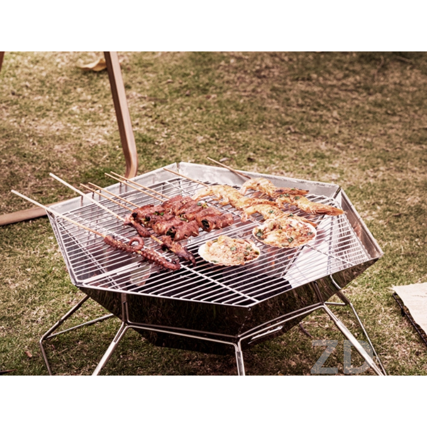 Folding hexagonal outdoor portable barbecue rack for grilling meat ...